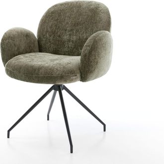 DELIFE Drehstuhl Nube-Flex mit Armlehnen Chenille Olive Kreuzgestell konisch Schwarz 180° drehbar Taschenfederkern, Esszimmerstühle