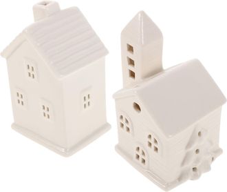 Cabilock 2 Stück Keramik LED Miniatur Häuser Handgefertigte Beleuchtete Dekohäuser Rustikale Weihnachtsbaum Anhänger Sicherer Kühler LED lichtschein für Festli