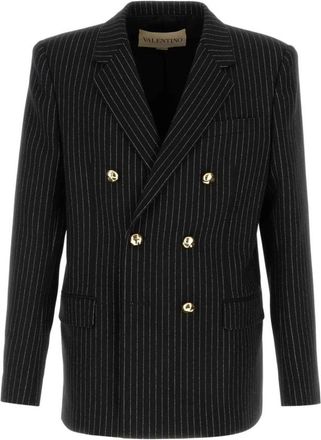 Valentino Garavani Homme, Vestes, Noir, Taille: L Blazer &agrave; Rayures &Eacute;pingl&eacute;es Brod&eacute;