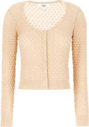 Chlo&eacute; Femme, Pulls, Beige, Taille: 42 FR Gilet Court en Maille Pointelle