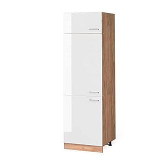 Vicco Armoire pour frigo R-Line, Blanc Haute Brillance/Chêne de Force doré, 60 cm