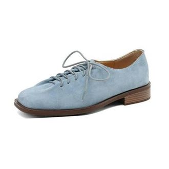 Generic JCVBN Chaussures pour femme en cuir v&eacute;ritable &agrave; lacets Chaussures simples pour femme Talons &eacute;pais Chaussures Oxford grande taille pour femme, bleu, 36