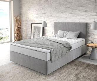 DELIFE Boxspringbett Dream-Well 120x200 cm Mikrofaser Grau mit Matratze und Topper, Boxspringbetten