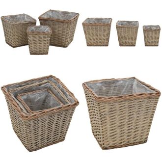 vidaXL Lits sur&eacute;lev&eacute;s 3 pcs Osier avec doublure en PE - Jardini&egrave;re En Osier - Pots De Fleurs - Bacs De Plantation - D&eacute;coration Ext&eacute;rieur - Jardin Vertical