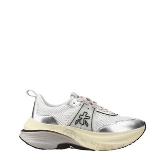 Premiata Wei&szlig;e Stoff Hill Sneakers mit silbernen Lederelementen - - Shoes - Damen - Mehrfarbig - 41 EU