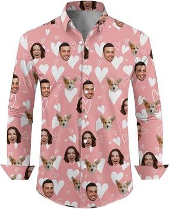 Generic T-shirt de Saint-Valentin pour homme, coupe ample, manches longues, boutonné, pour la plage, la maison, lintérieur et lextérieur, rose, XL