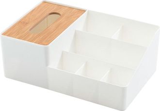 FOMIYES Schreibtisch Organizer aus Bambus und Holz Multifunktionale Aufbewahrungsbox mit F&auml;chern Haushalts Taschentuchbox f&uuml;r Wohnzimmer und B&uuml;ro Kompakt und 