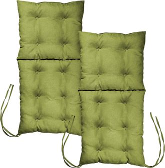 MG Design Stuhlkissen 2er Set 50 x 100 cm Sitzkissen grün - Gartenstühle Sitzauflagen aus Polsterstoff, mit weicher Füllung, mit Schnüren zum Binden - Niedrigle
