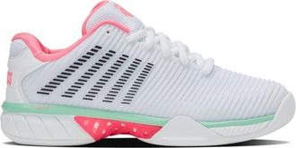 K-Swiss Chaussures de Tennis Hypercourt Express 2 Carpet pour Femme, Blanc/Rose Pastel/Noir, Pointure 40