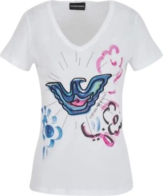Emporio Armani Femme, Tops, Blanc, Taille: 40 FR T-Shirt Col V Logo