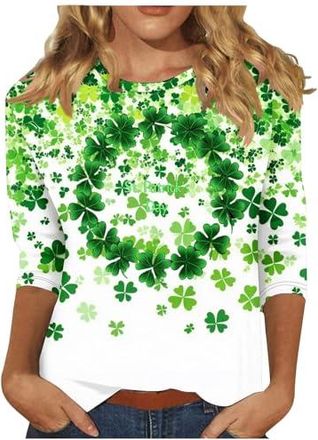 Generic T-shirt &eacute;l&eacute;gant et d&eacute;contract&eacute; avec imprim&eacute; Saint Patrick et manches trois-quarts pour une tenue festive, vert, 4XL