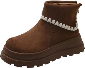 Generic Bottines pour femme - Coupe large - Style d&eacute;contract&eacute; - &Eacute;l&eacute;gantes - Bout rond - Semelle &eacute;paisse - Fermeture &eacute;clair dans le dos - Confortables et chaud