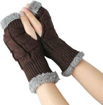 Generic Mitaines dhiver pour femmes, mitaines tricot&eacute;es chaudes au crochet avec trous pour les doigts, mitaines pour femmes, gants chauds mi-longs pour &eacute;cran 