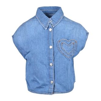 Moschino Femme, Blouses et Chemises, Bleu, Taille: 40 FR Chemise en Coton &agrave; Manches Courtes