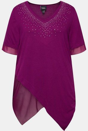 Ulla Popken Druckbluse Bluse Layering-Look Mesh/Jersey Zipfelsaum