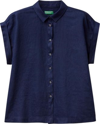 Benetton Damen Camicia 5bmldq06v Hemd, blau, X-Large