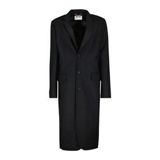 Moschino Schwarzer Wollmantel- lange &Auml;rmel- Satindetails - - Coats - Damen - Schwarzk - S