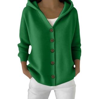 Generic Cardigan pour femme - Couleur unie - Bouton - Tricot - Pull à capuche - Automne et hiver - Veste décontractée à la mode - Cardigan épais pour femme - 