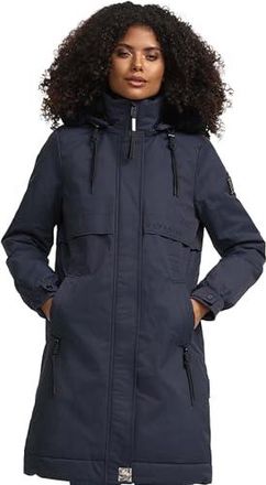 Navahoo Veste dhiver longue pour femme (XS-3XL) - Capuche amovible, imperm&eacute;able, parka, ceinture int&eacute;rieure, veste chaude pour femme - N039, bleu marine, M