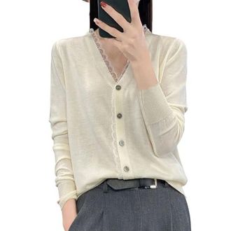 Generic Cardigan en cachemire pour femme - Col en V - Tendance - Solide, blanc, Taille XS