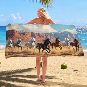 Generic Majestic Strandtuch mit galoppierenden Pferden, extra gro&szlig;, buntes Pferdemotiv, schnell trocknend, weich, saugf&auml;hig, sandfrei, leicht, Reise-Pool-Uten