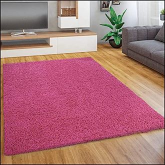 Paco Home Tapis Salon Chambre Adulte Poil Long Shaggy Pelucheux Uni Moderne Moelleux, Dimension:150 cm carr&eacute;, Couleur:Pink
