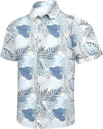 Generic Chemise hawa&iuml;enne &agrave; manches courtes pour homme - Sans plis - Boutonn&eacute;e - &Eacute;vacuation de lhumidit&eacute; - S&eacute;chage rapide - Imprim&eacute; d&eacute;contract&eacute; - Haut color&eacute; 