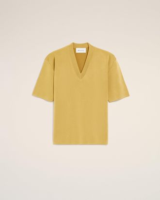 Ami Pull Jaune Col V Manches Courtes en Laine Jaune Pastel - XXS - Femme