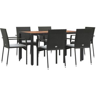vidaXL Vidaxl - Ensemble &agrave; manger de jardin coussins 7pcs Noir R&eacute;sine tress&eacute;e
