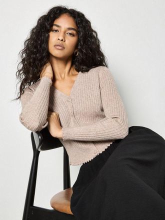 Apricot Cardigan Gerippte Strickjacke mit Wellenkante in unifarben
