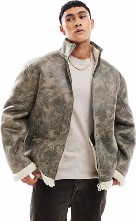 Asos Blouson aviateur oversize en imitation cuir - Noir délavé