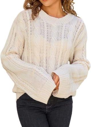 Generic Pull en tricot &agrave; col rond &agrave; manches longues pour filles 2026, beige, XL