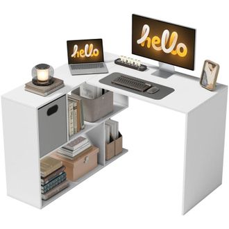 HOMCOM Bureau dangle - HOMCOM - tiroir en tissu et compartiments ouverts - panneau de particules - 110 x 100 x 75 cm - blanc