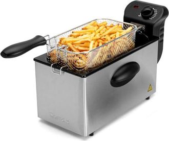 Clatronic FR 3586 Friteuse en acier inoxydable 2,5L Parfait pour les frites et les nuggets, faible odeur de friture, chauffage rapide Thermostat r&eacute;glable en con