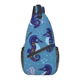 AOOEDM Blue Underwater Seahorse Seaweed Cross Chest Bag Diagonally Sling Rucksack Crossbody Umhängetasche Reisen Wandern Daypacks für Männer Frauen