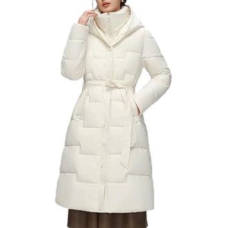 Generic Veste matelass&eacute;e l&eacute;g&egrave;re &agrave; capuche pour femme - Manteau alternatif avec ceinture, blanc, 3XL