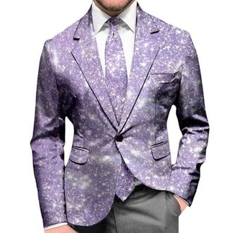 Generic Veste &agrave; paillettes pour homme - Imprim&eacute; multicolore - Costume de carnaval - Veste de costume slim fit - Avec motif cravate - Tenue de f&ecirc;te disco des a