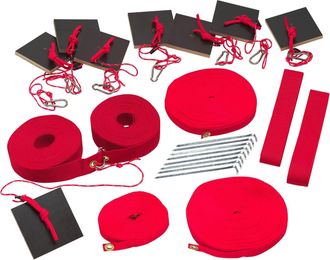 Sport-Thieme Beachhandball Spielfeldmarkierung | Zur Rasenbefestigung | Rotes Polyestergurtband | Set mit 8 Sandankerplatten und 12 Heringen