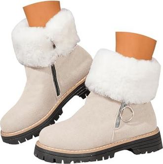 Generic Bottes de neige dhiver pour femme - Doublure en fourrure chaude - Double fermeture éclair - À enfiler - Talon moyen et épais - Chaudes - Pour lautomne
