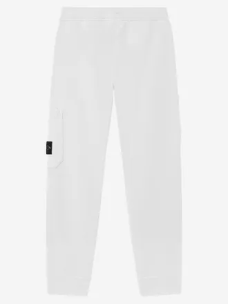 Stone Island Boys Jogger Pants With Logo White Cotton Trousers