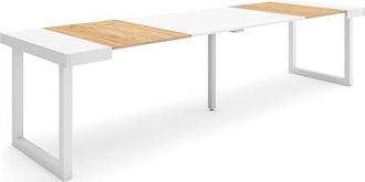 Skraut Home | Ausziehbarertisch | Multifunktionaler ausziehbarer | 300 | Für 14 Gäste | Massivholz Beine | Moderner Stil | Eiche und weiß