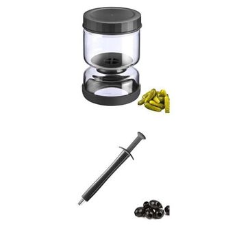 Westmark Bundle Abtropfglas 1 Stk - Multifunktionales Einlegeglas für Kimchi & Gurken, 750 ml, Glas Olivengreifer für Oliven, Gurken & Pickles