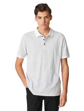 Koton Men Polo Neck T-Shirt Buttoned Geometric Printed Short Sleeve Slim Fit