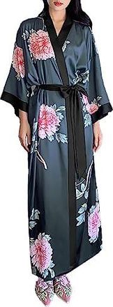 Generic Chemise de nuit en soie pour femme, grande taille, robe de chambre d&eacute;t&eacute; l&eacute;g&egrave;re, chemise de nuit soyeuse &agrave; manches longues, pyjama en satin, robe kimon