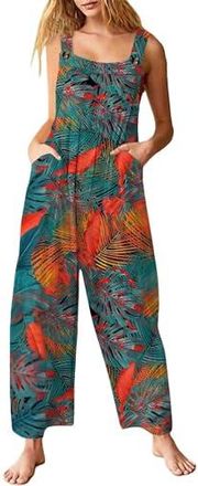 Generic EMUKFD Salopette boh&egrave;me pour femme - Style ethnique vintage - Patchwork - Jambe large - Imprim&eacute; floral - Combinaison d&eacute;t&eacute; d&eacute;contract&eacute;e - Barboteuse bo