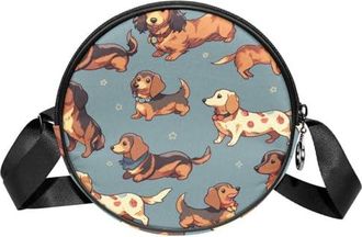 Generic Sac &agrave; bandouli&egrave;re circulaire pour femme, petit chien, sac &agrave; bandouli&egrave;re avec fermeture &eacute;clair, bretelles r&eacute;glables, sac &agrave; main rond d&eacute;contract&eacute; pour f