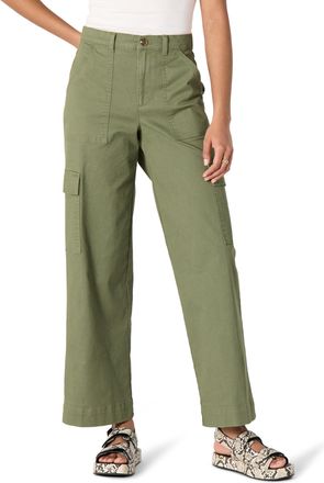 Amazon Essentials Damen Hoch geschnittene Lange Relaxed-Fit-Cargohose in Khaki mit weitem Bein, Dunkles Olivgrün, 36