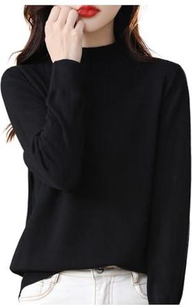 Generic Pull &agrave; manches longues et col rond doux et chaud en tricot pour femme Automne Hiver Sous-v&ecirc;tement long, Noir, XXL