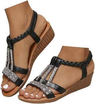 Generic Sandales compens&eacute;es pour femme 2026, strass scintillants, bride en T, sandales plates &agrave; bout ouvert, sandales orthop&eacute;diques habill&eacute;es avec sangle de c