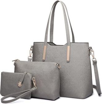 Miss Lulu Sac à Main Femme Ensemble de 3 Pièces,PU Grand Sac Cabas Femme, Carte Poche Bandoulière Réglable